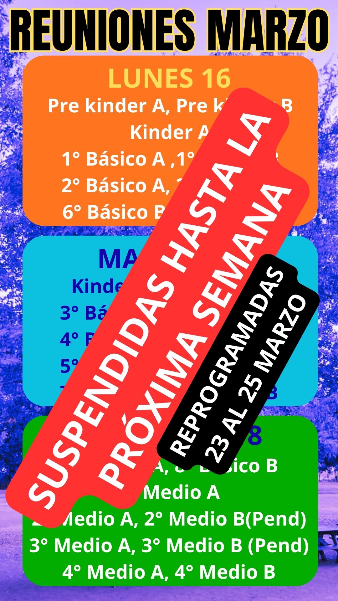 REPROGRAMACIÓN REUNIONES DE APODERADOS – COLEGIO MANUEL LARRAÍN – CURICÓ